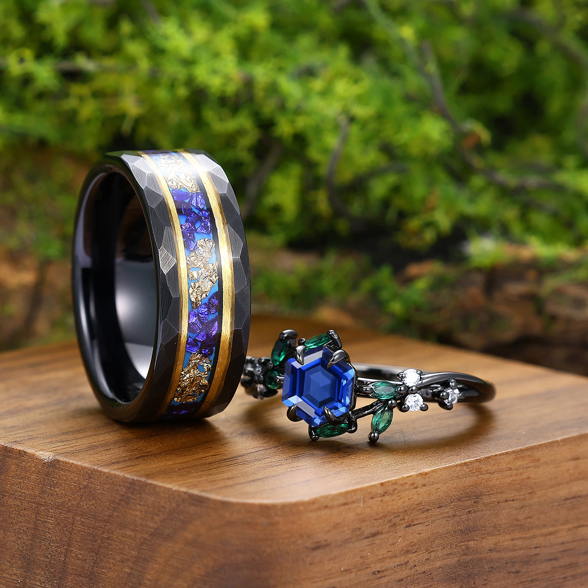 Branches Shape Sapphire Engagement 925 Sterling Silver Couple Rings Ma ...