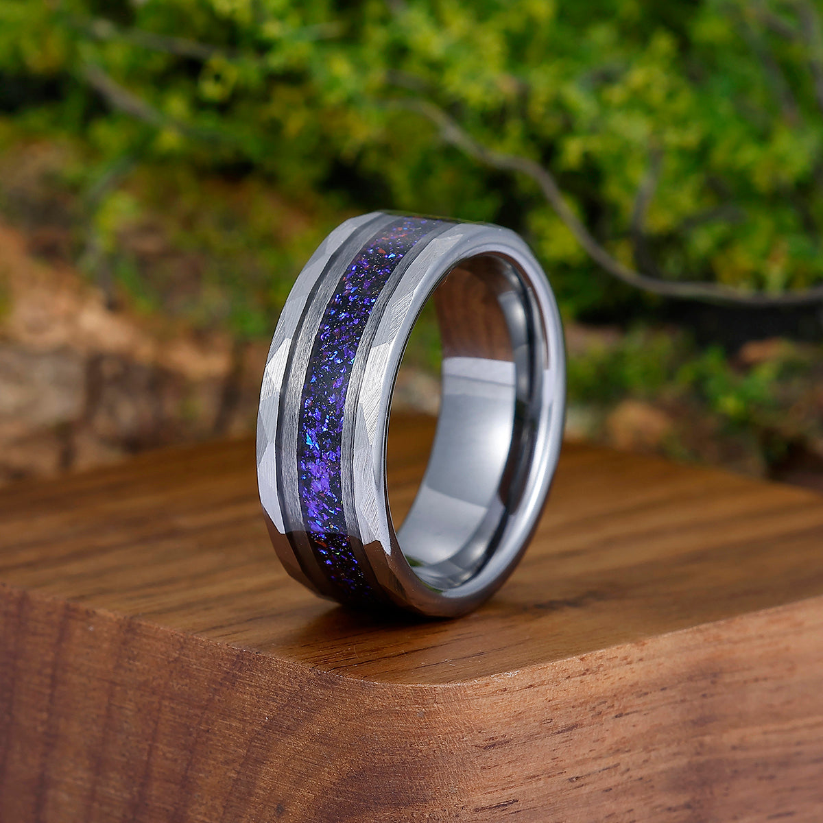 Men's 8mm Tungsten Ring Sapphire Inset Wedding Ring - Black, Silver, Y ...